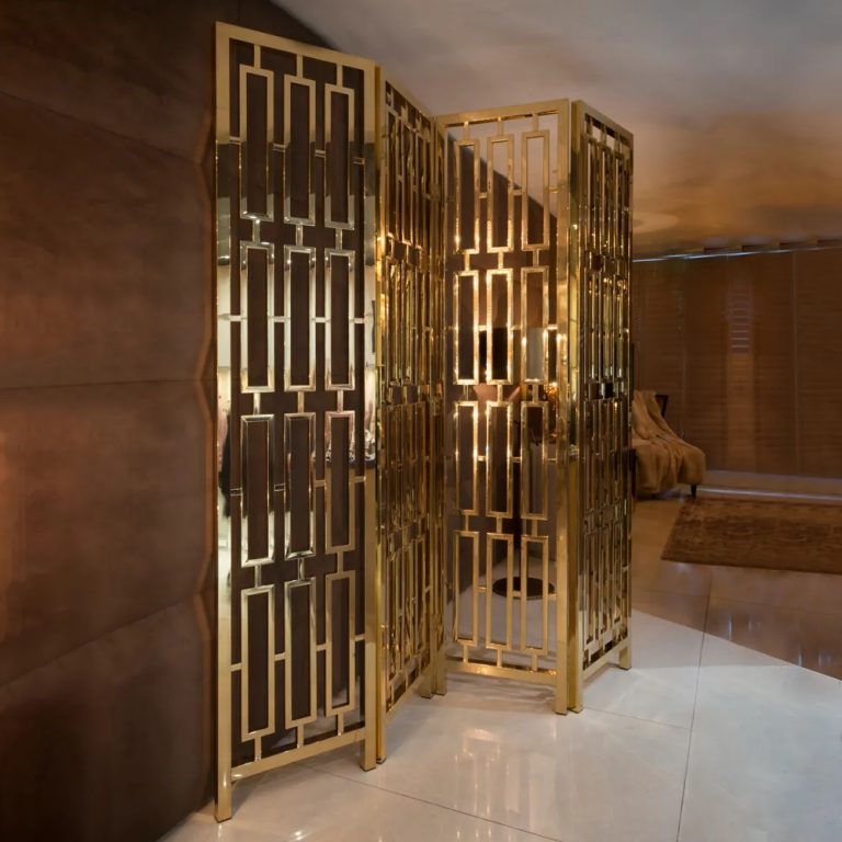 Gold Contemporary Folding Screen - Wooden-It-Be-Nice
